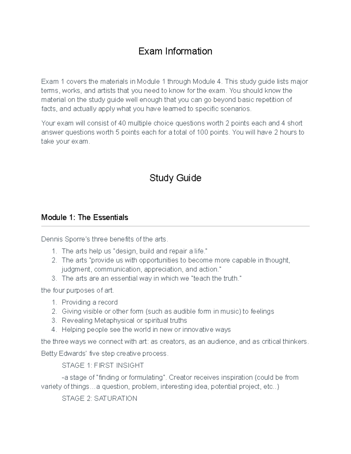 EXAM 1 IHUM 101 Study Guide - Exam Information Exam 1 covers the ...