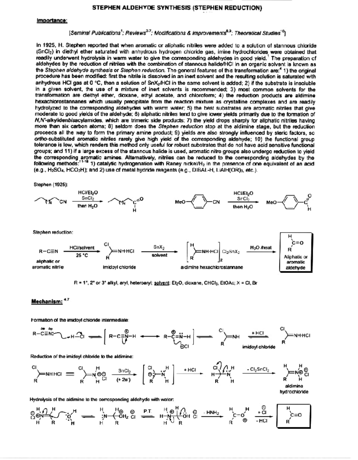 Stephen Aldehyde Synthesis - Stephen reduction - STEPHEN ALDEHYDE ...