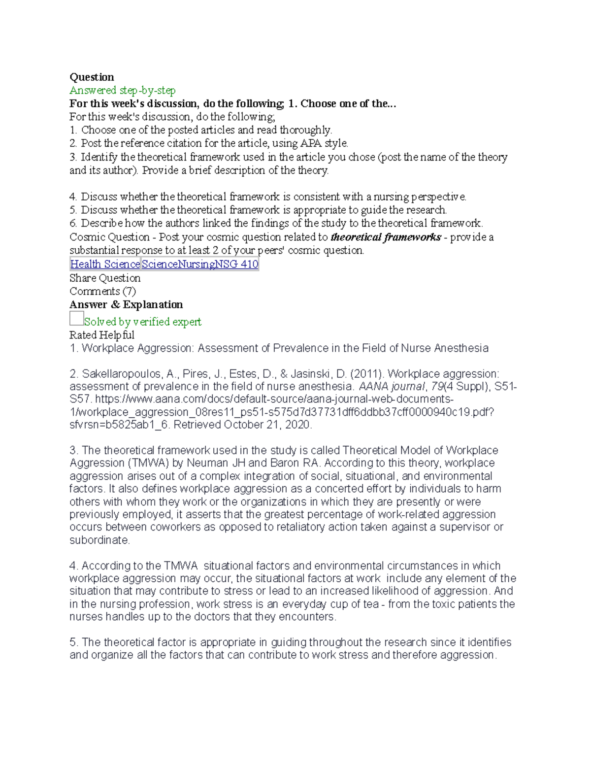 Work place aggression - note for practice in nursing career - Question ...