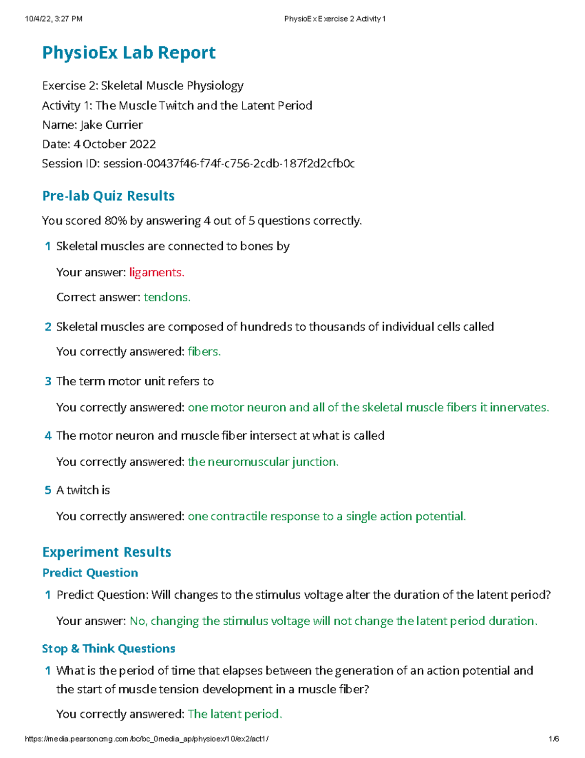 Physio Ex Exercise 2 Activity 1 - PhysioEx Lab Report Exercise 2 ...
