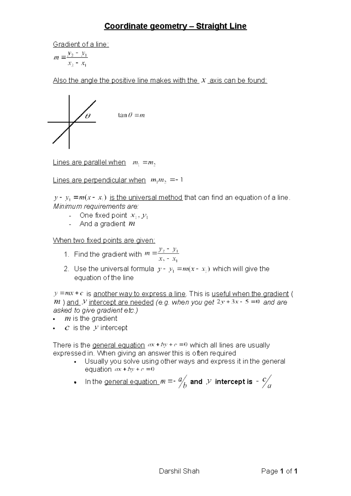 Maths 2 Unit Notes - Coordinate geometry summary - Coordinate geometry ...