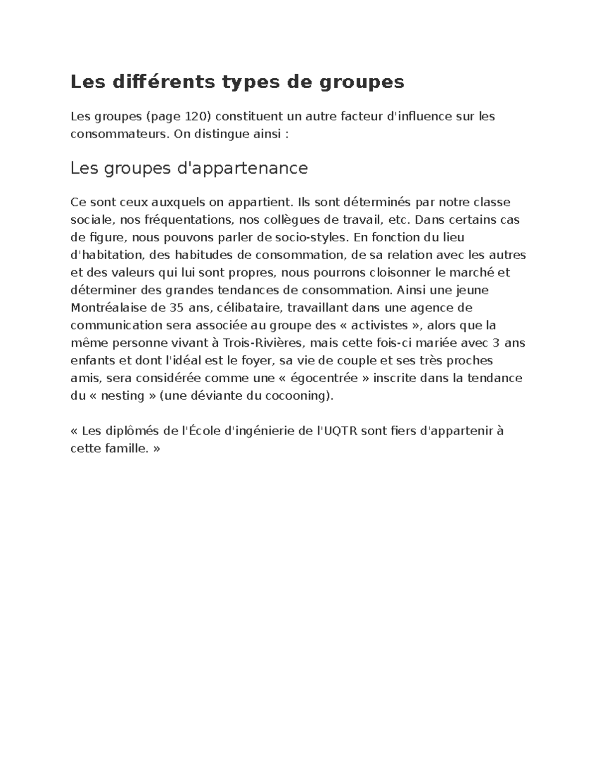 Notes de cours ch 4 les groupes - Les différents types de groupes Les ...