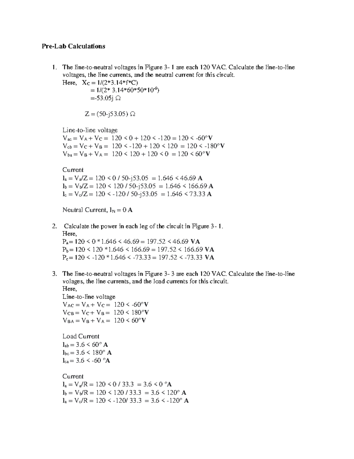 Lab 3 - ECE 2110 - Lab report - Pre-Lab Calculations 1. The line-to ...