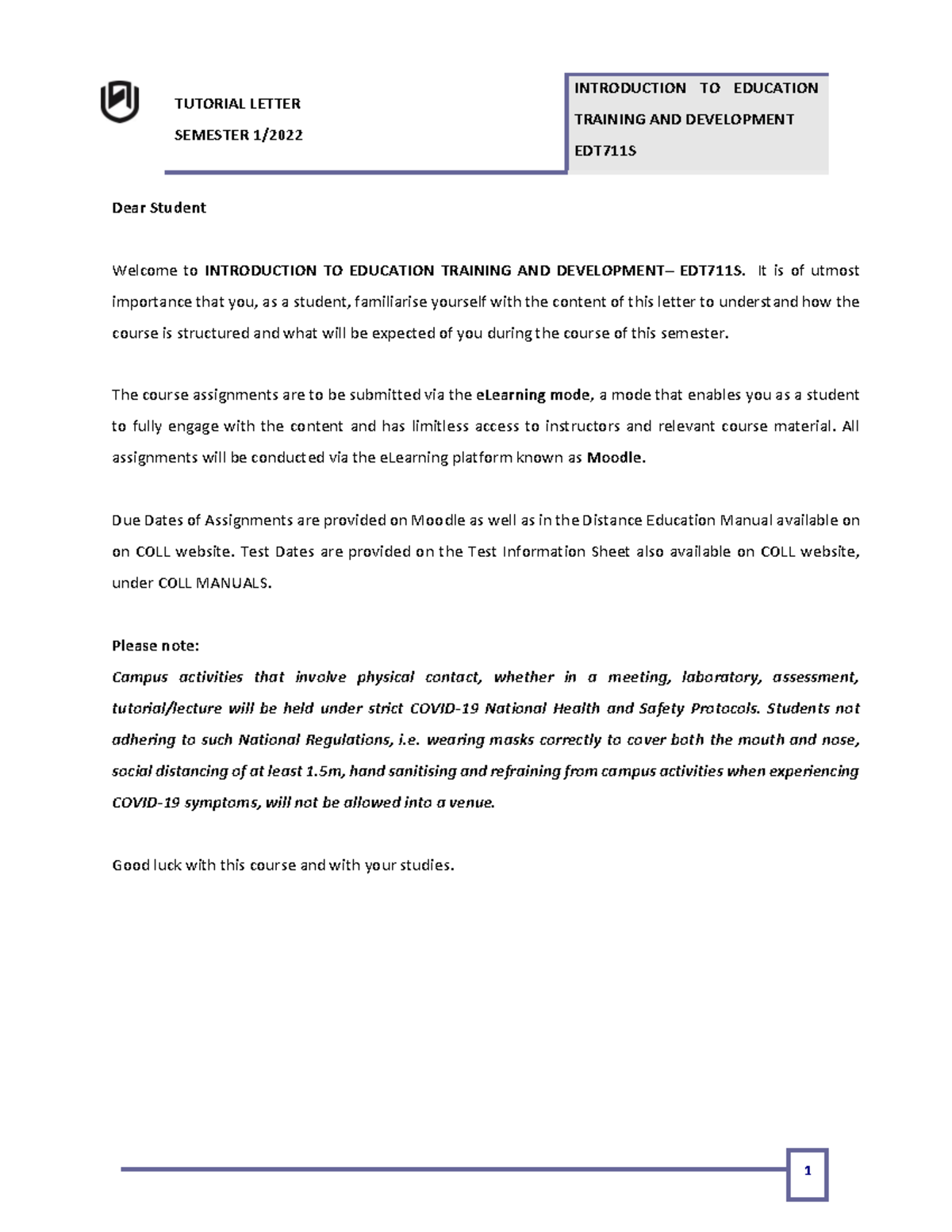 ETD711S S1 2022 First Tutorial Letter - TUTORIAL LETTER SEMESTER 1 ...