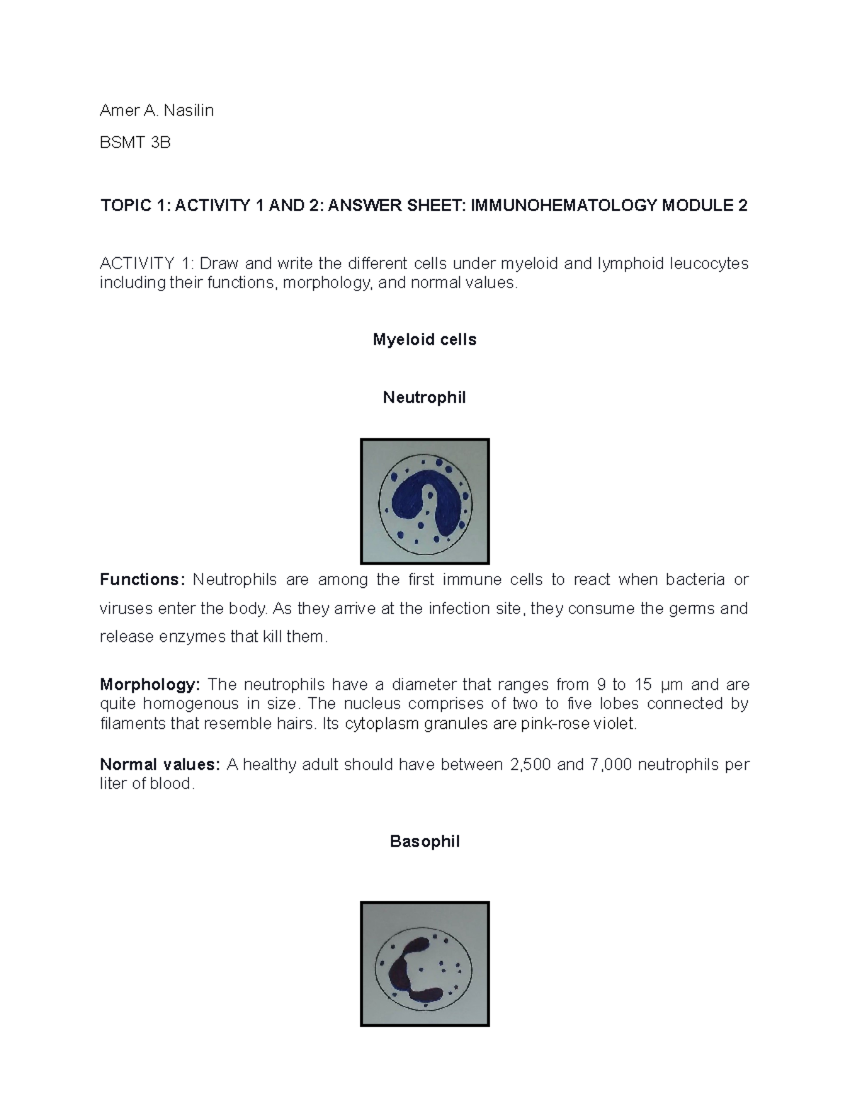 IH - Immunology Hematology - Amer A. Nasilin BSMT 3B TOPIC 1: ACTIVITY ...