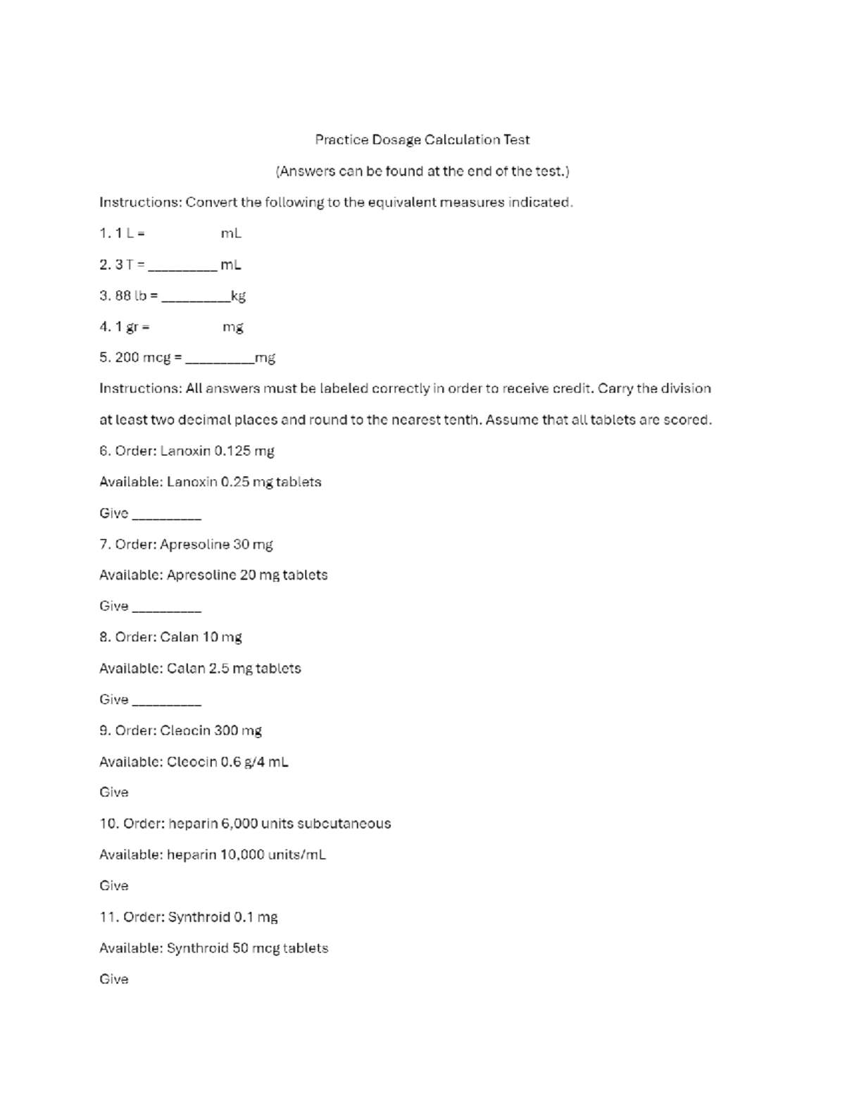 Practice Dosage Calc Question V1 - 2024SU-RNSG-1008-54102-Dosage ...