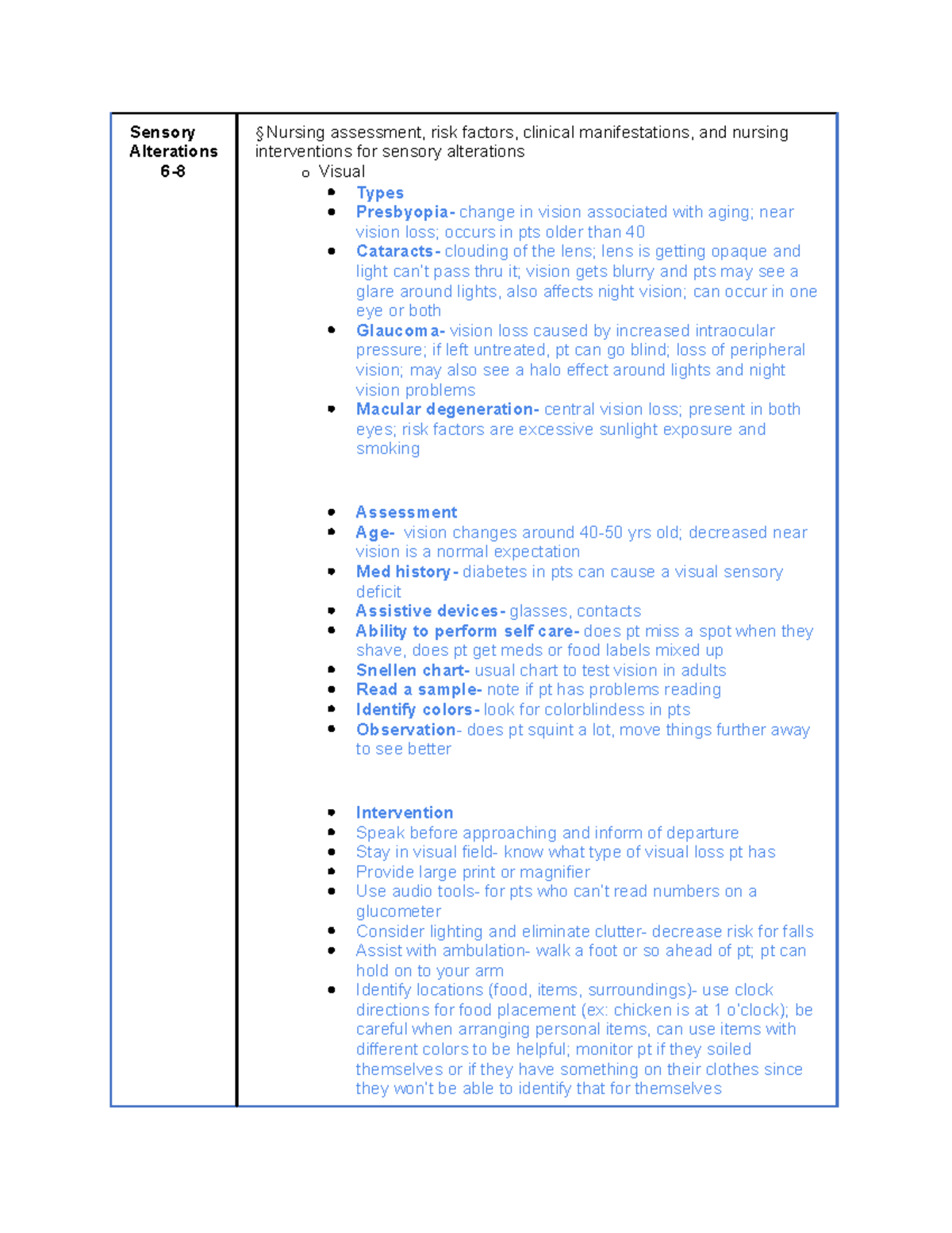 Sensory Alterations - Sensory Alterations 6- § Nursing assessment, risk ...
