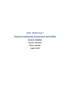 Personal leadership assessment and profile task 1 - MAM1 Task 1 ...