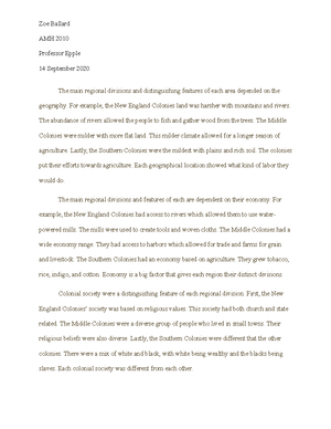 Assignment 2 - Professor Michael Epple - Zoe Ballard AMH 2010 Professor ...