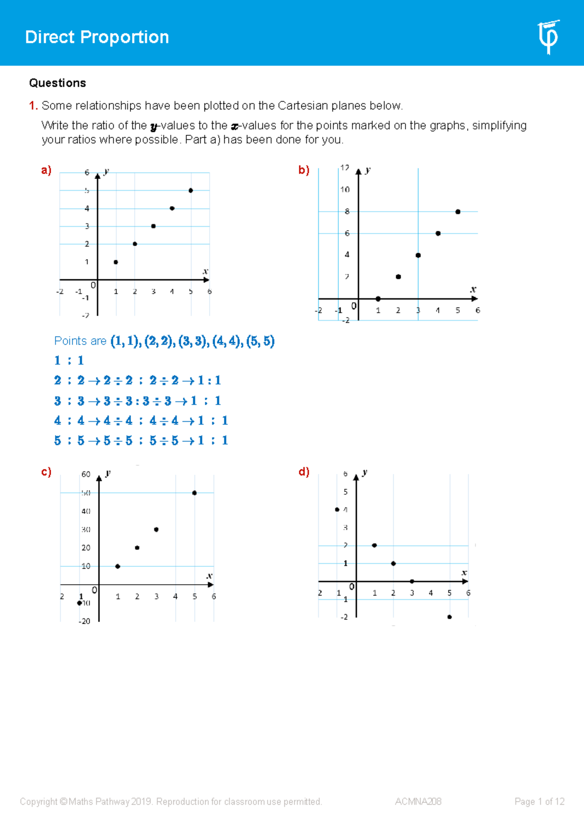 Direct Proportion - maths - Questions 1. Some relationships have been ...