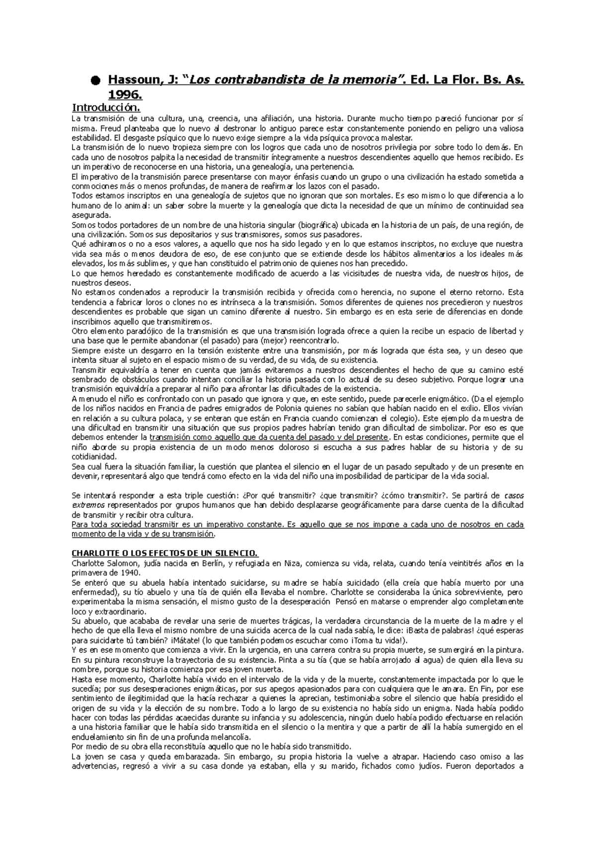 Hassoun, J “Los contrabandista de la memoria” - Hassoun, J: “ Los ...