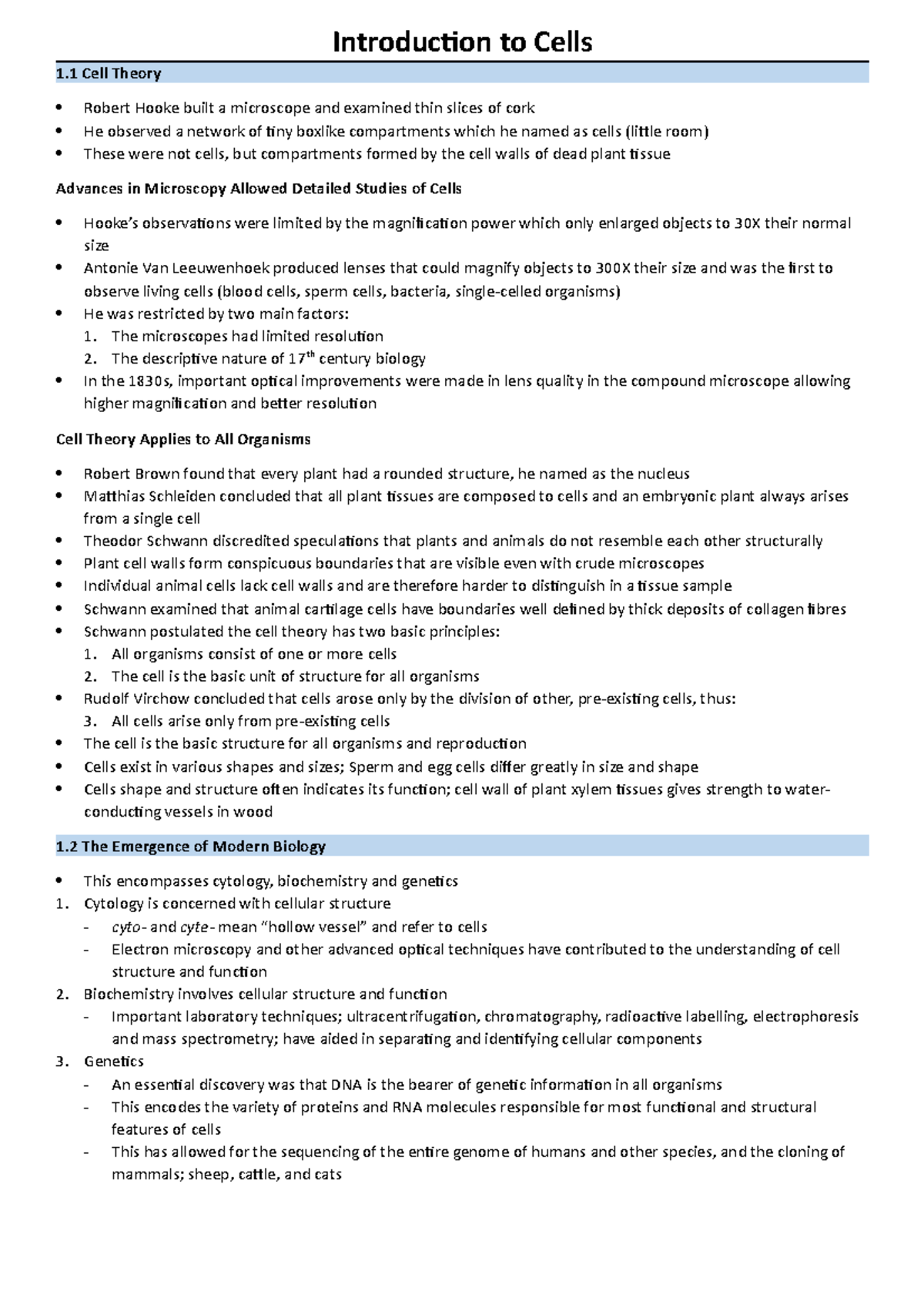 Chapter 1 - Introduction to Cells - 1 Cell Theory Robert Hooke built a ...