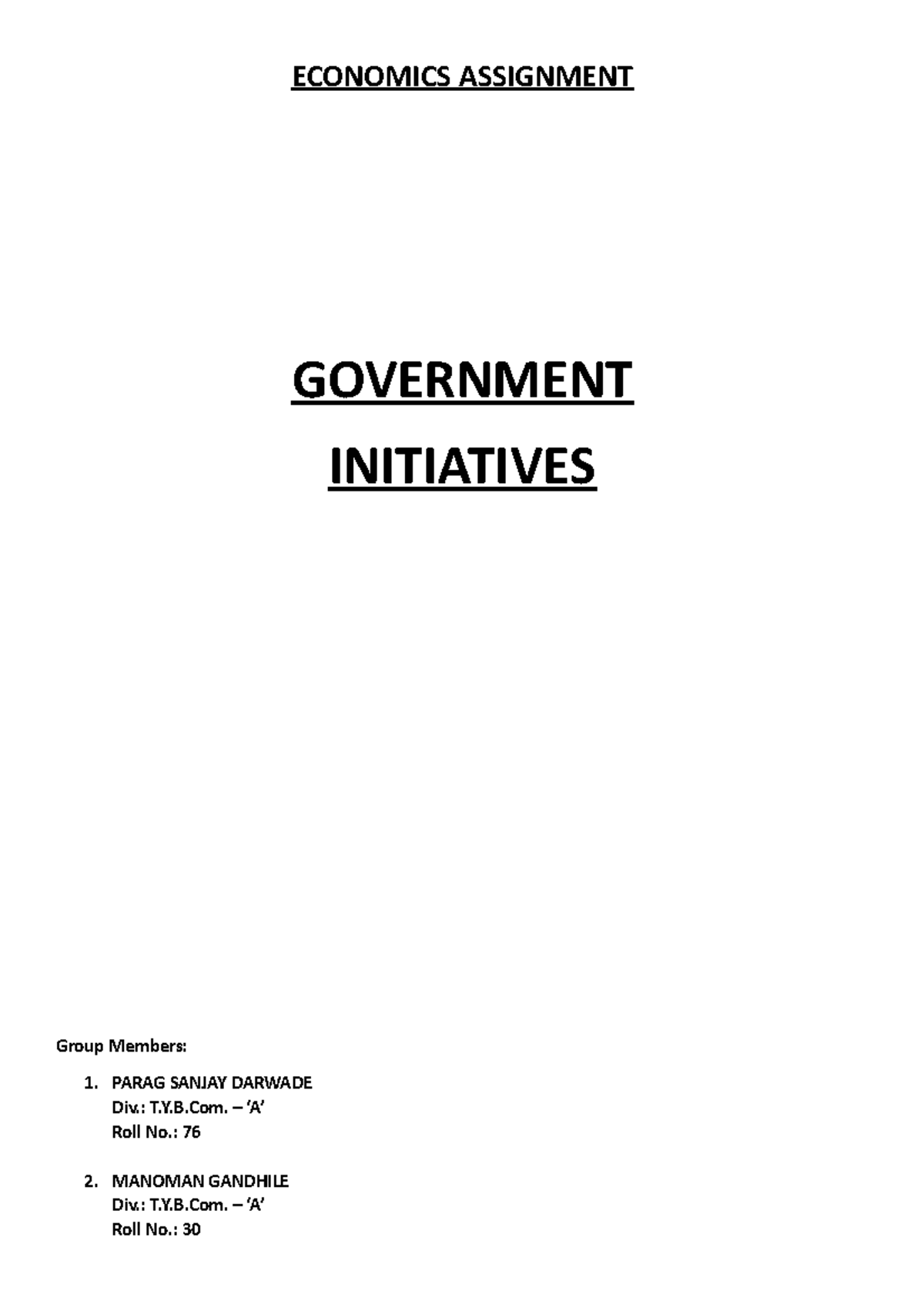 Government Initiatives for the socio-economic growth - ECONOMICS ...