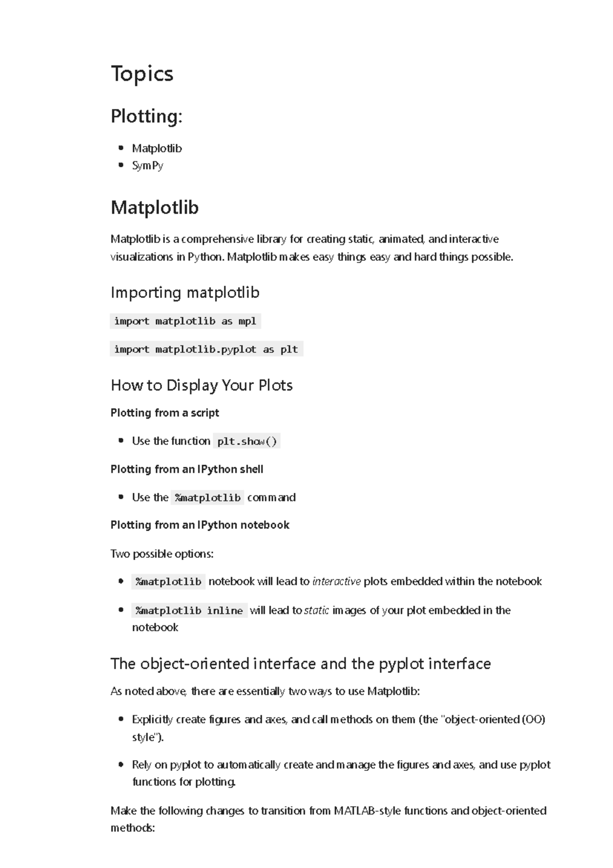 Group 1 and 2 Lecture 12 - notes - Topics Plotting: Matplotlib SymPy ...