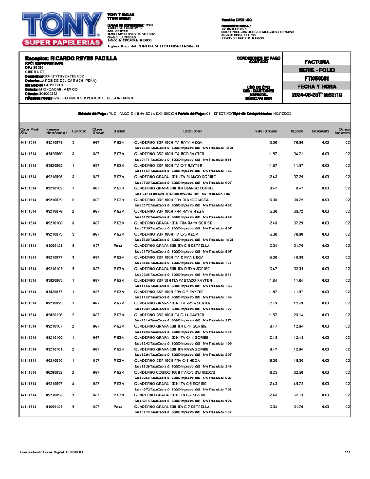 BFT FTI050081 - 4r54etr4ty5y5rry6556y5y - TONY TIENDAS TTI961202IM ...