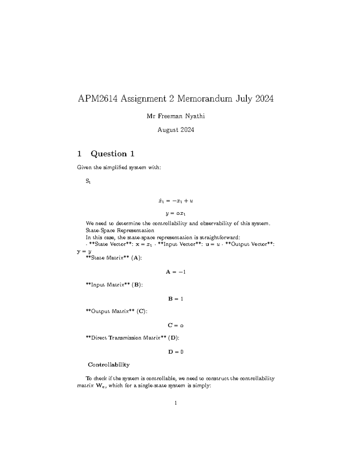 APM2614 Assignment 2 Memorandum July 2024 - APM2614 Assignment 2 ...