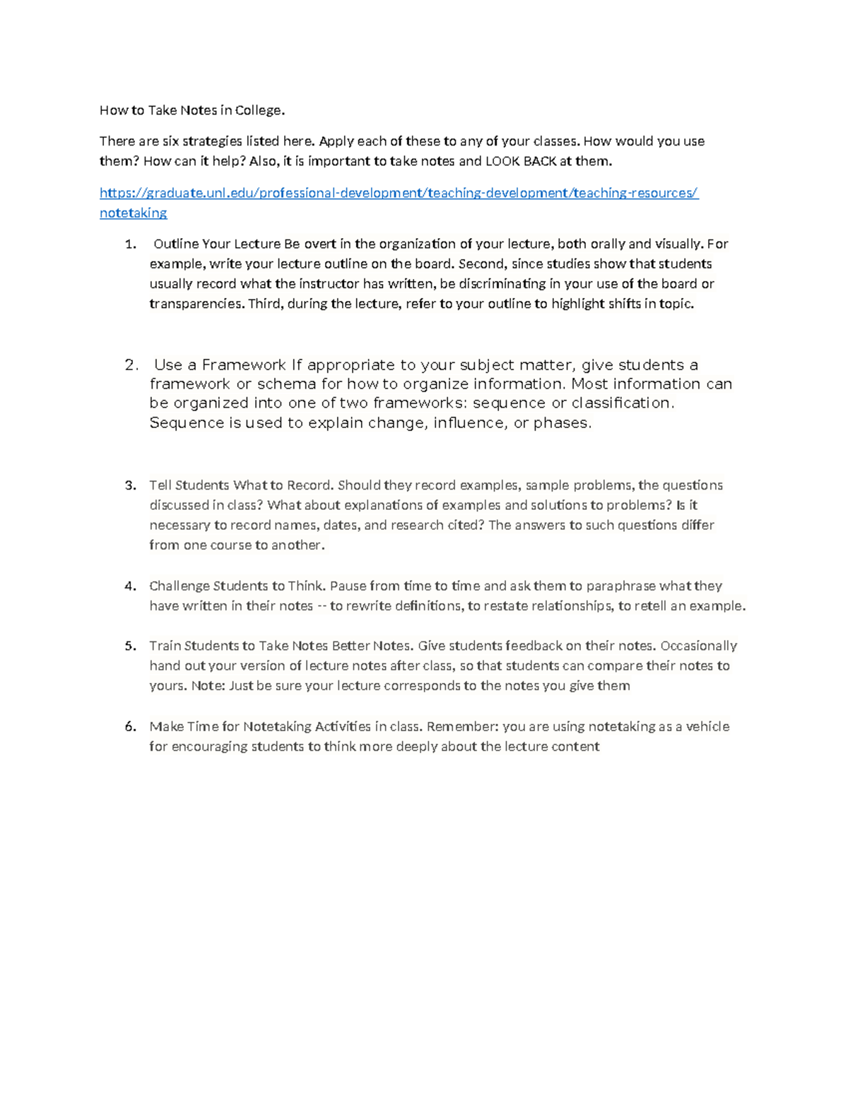 How to Take Notes in College - There are six strategies listed here ...