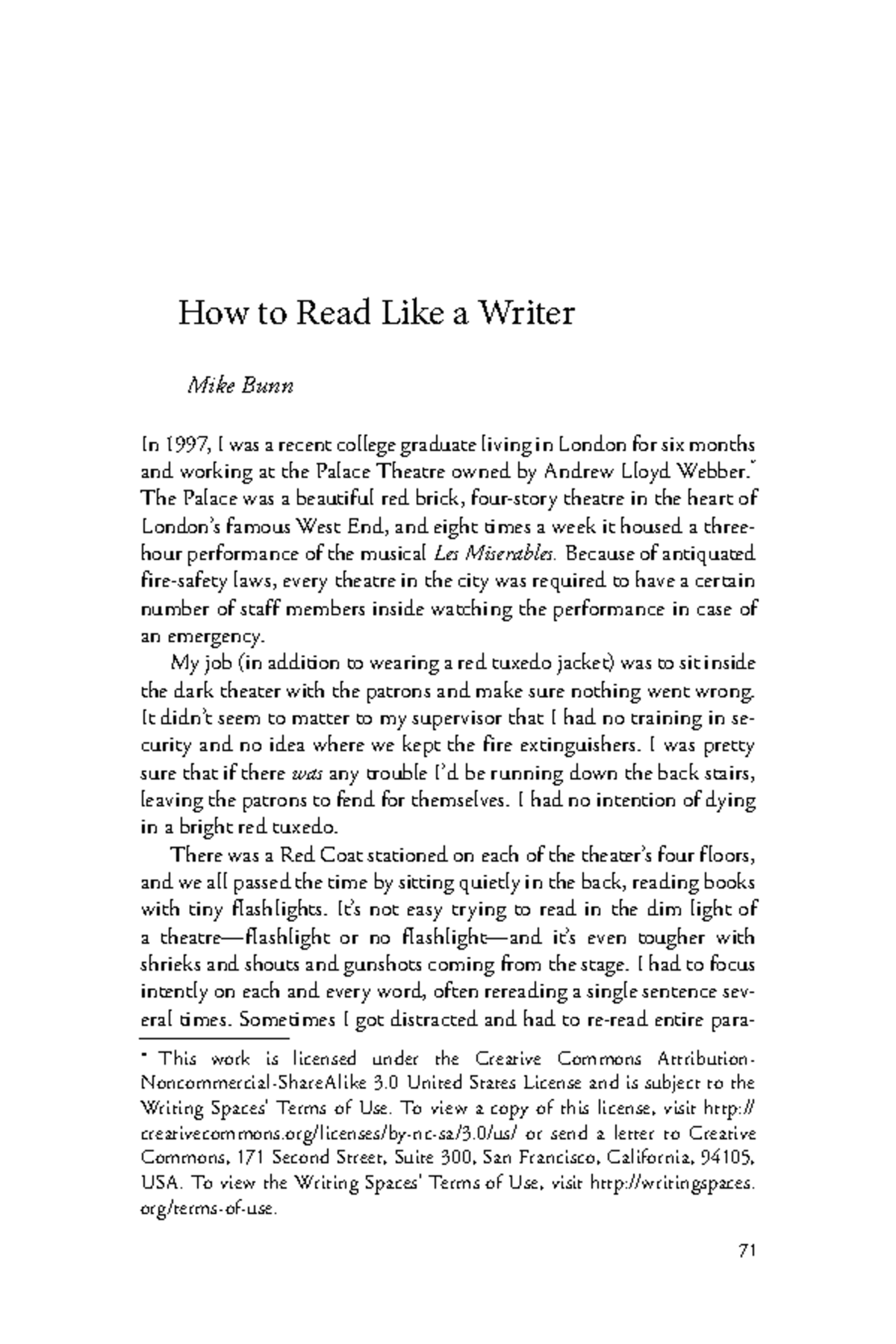 WS2 - How to Read Like a Writer - How to Read Like a Writer Mike Bunn ...