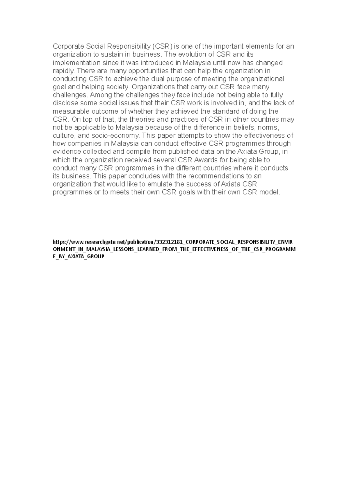 CSR - useful notes - Corporate Social Responsibility (CSR) is one of ...