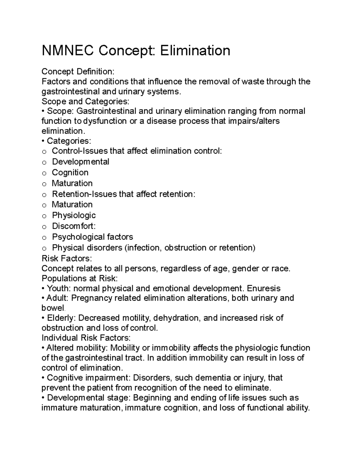 Elimination notes - NMNEC Concept: Elimination Concept Definition ...