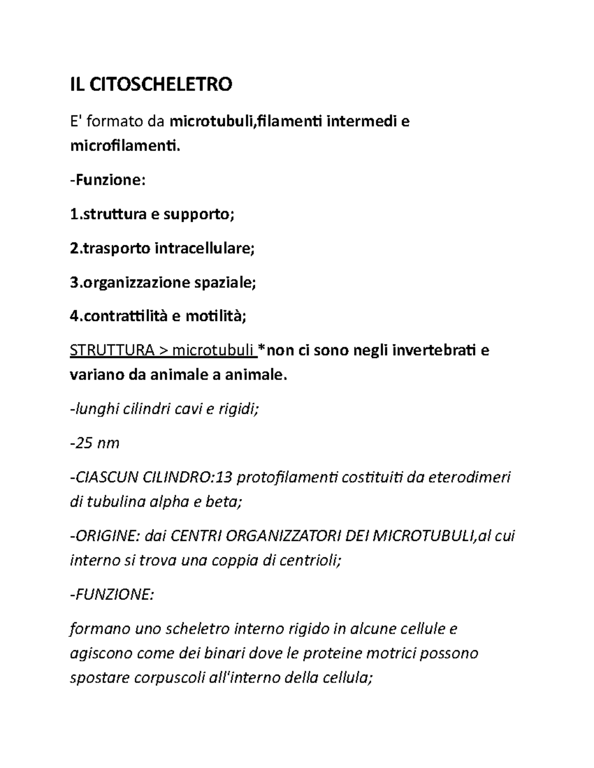 Citoscheletro - IL CITOSCHELETRO E' formato da microtubuli,filamenti ...