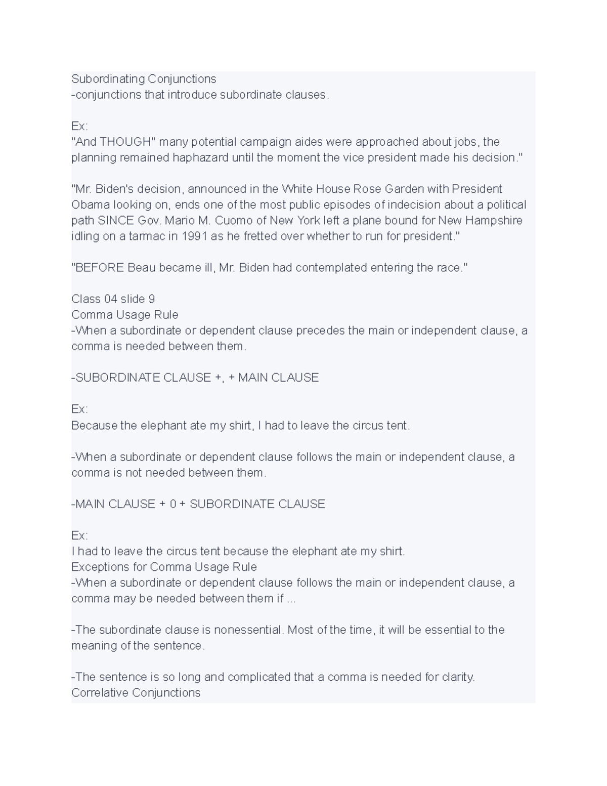 COMS 101 (83) - Lecture Notes - Subordinating Conjunctions ...