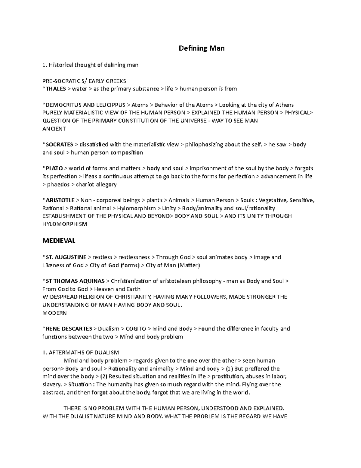 Historical thought of defining man - Study Guide - Defining Man ...