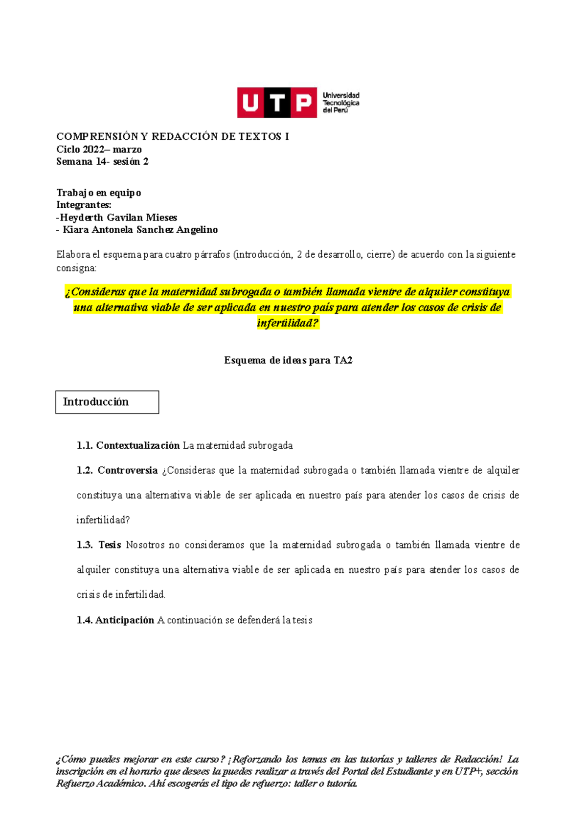 PC2 redaccion final. - Pc2 Redacción I - COMPRENSIÓN Y REDACCIÓN DE TEXTOS I Ciclo 2022– marzo ...