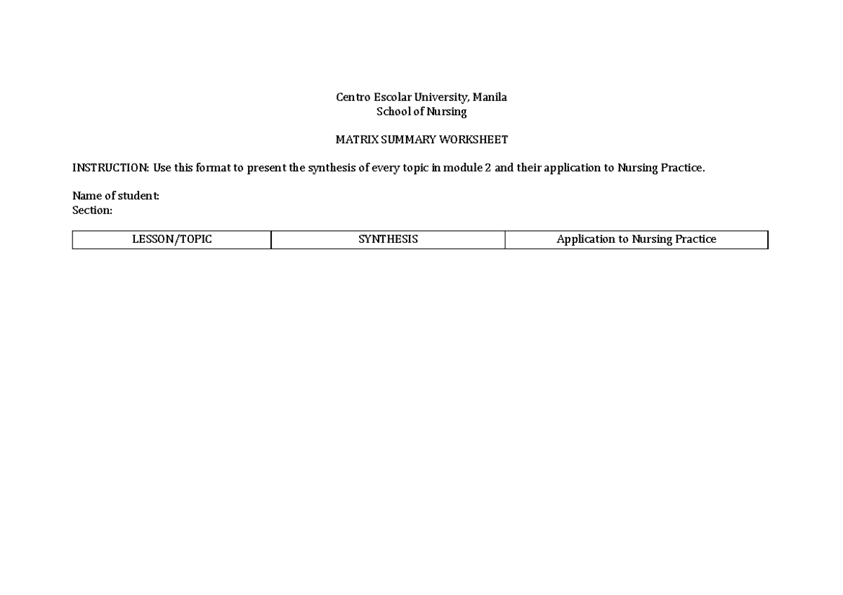Post task 2 tfn - post task 2_ matrix summary worksheet - Centro ...