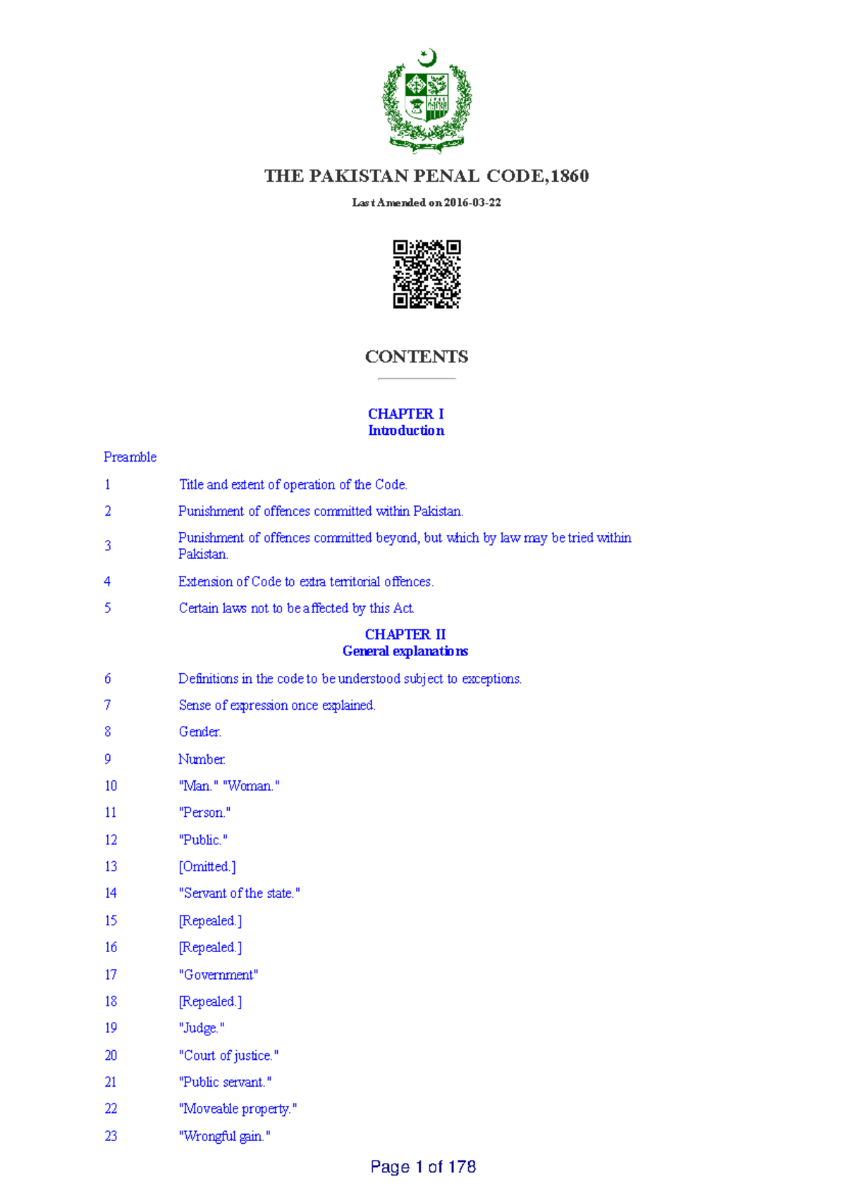 Pakistan Penal Code-1860 - THE PAKISTAN PENAL CODE, Last Amended on ...