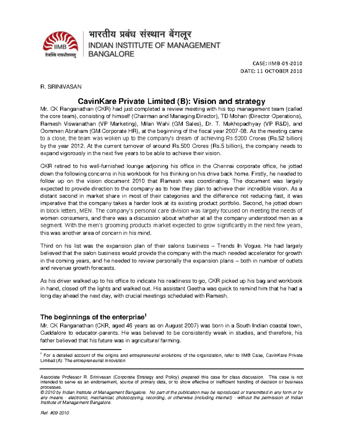 Case - Cavin Kare Private Limited (B) - Vision and Strategy - CASE ...