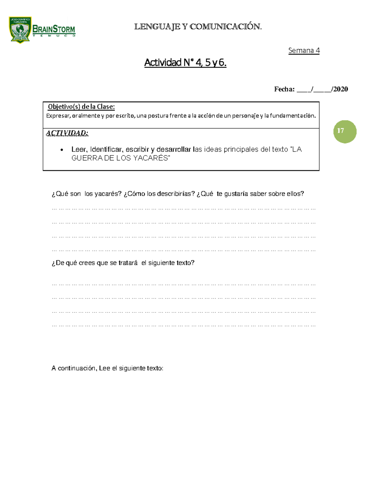 Actividad semana 4 lenguaje 5to A B - 17 Semana 4 Actividad N° 4, 5 y 6 ...