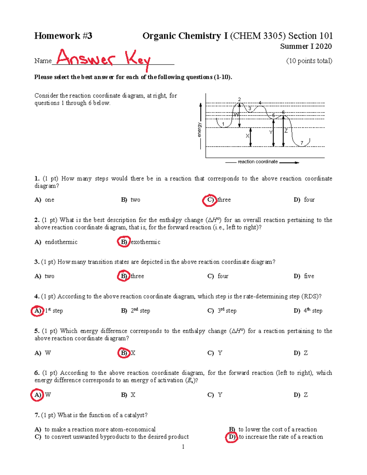 Homework 3 Summer I 2020 Answer Key-1 - 1 Homework #3 Organic Chemistry ...
