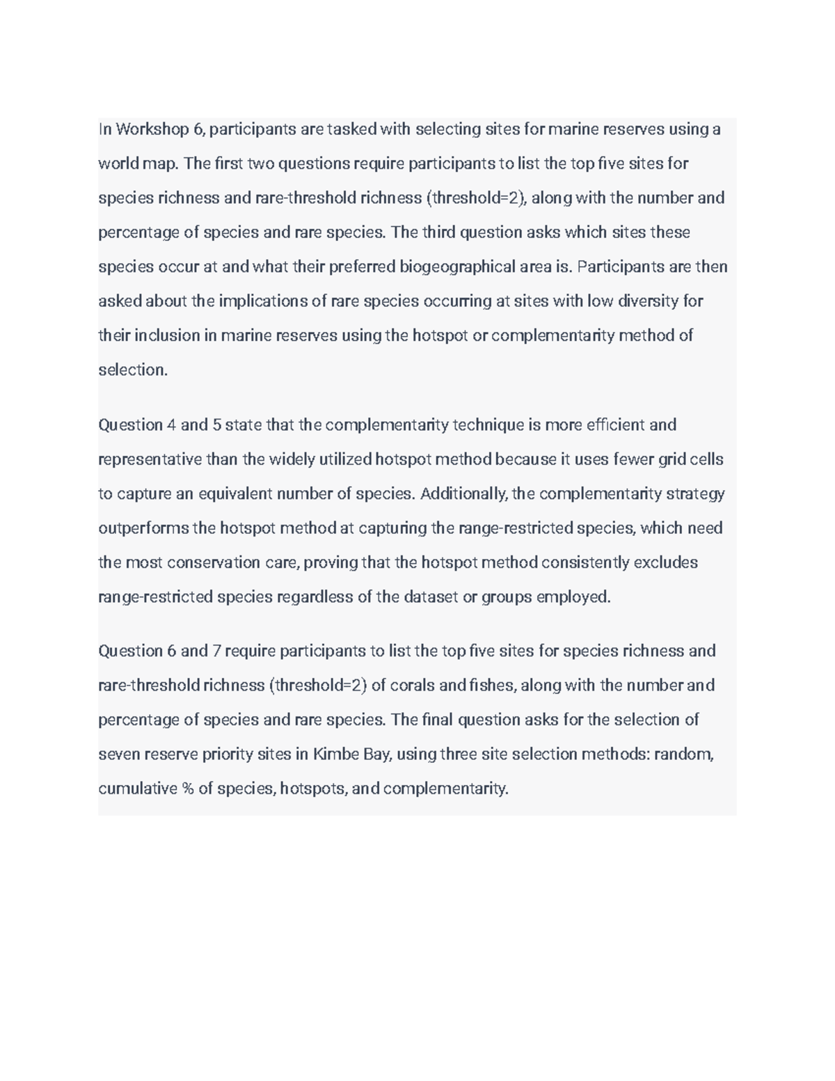 Marine conservation biology assignment for data counting - In Workshop ...
