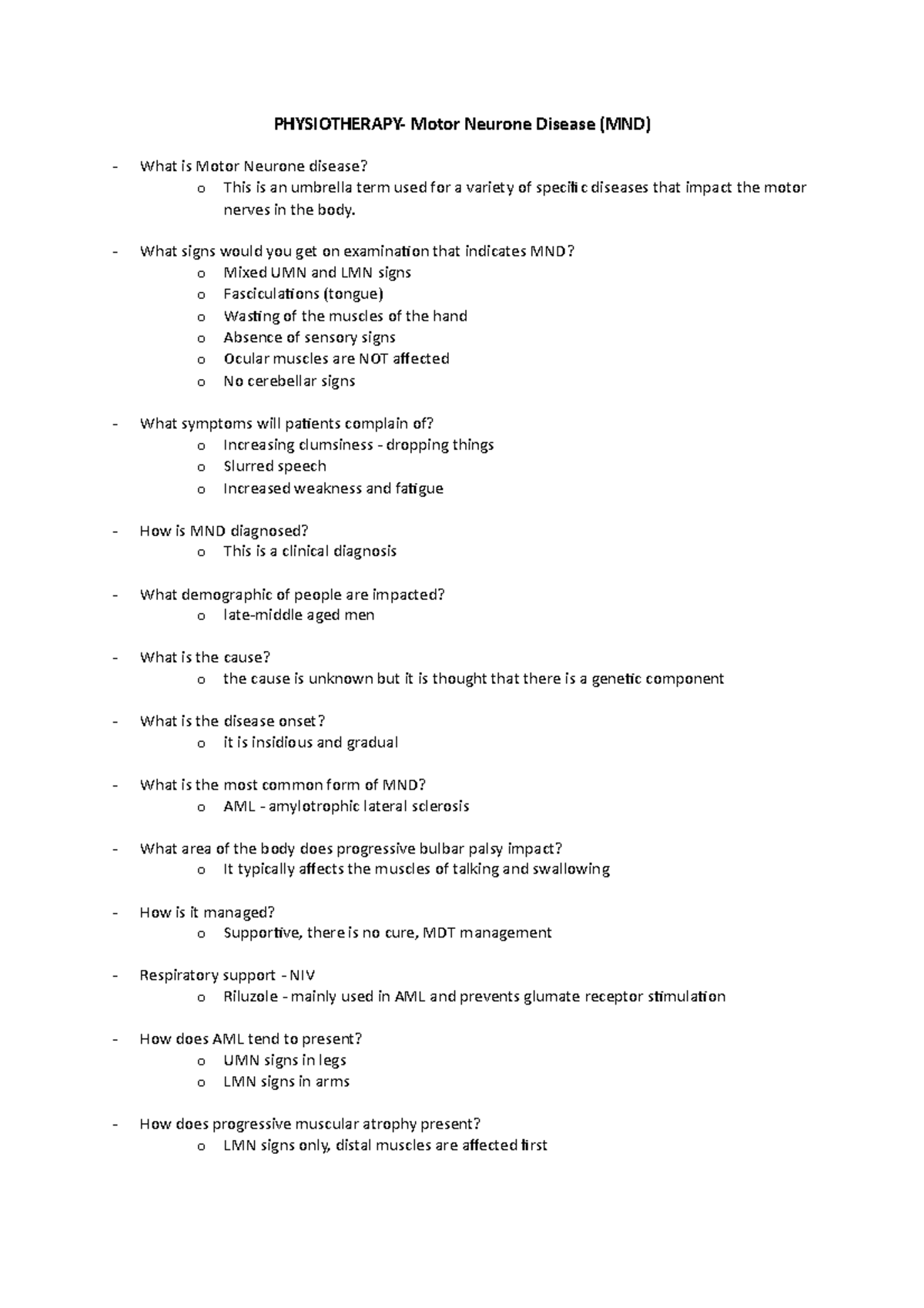 Physiotherapy- Motor Neurone Disease (MND) - PHYSIOTHERAPY- Motor ...