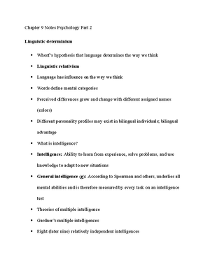 Chapter 9 Notes Psychology Part 1 and 2 - Chapter 9 Notes Psychology ...