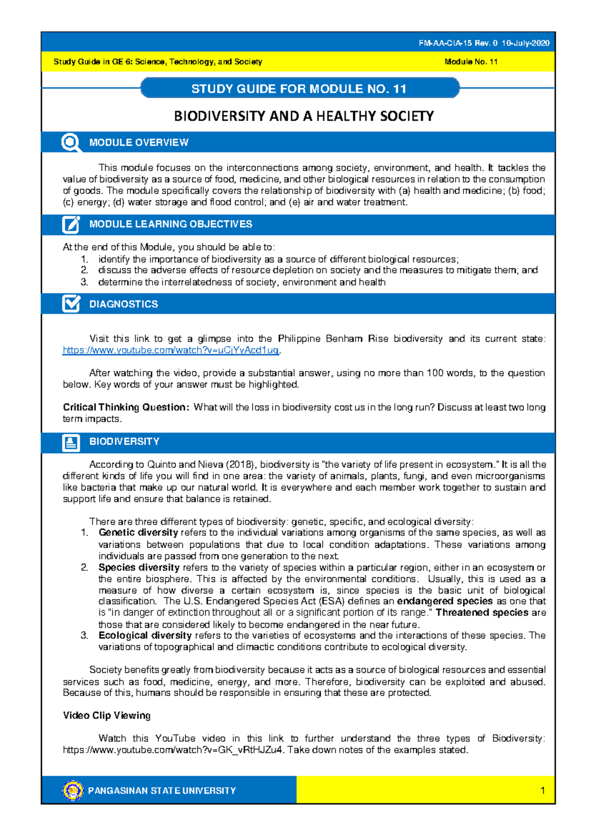 Study- Guide-11 2022 - Sts sg 11 - PANGASINAN STATE UNIVERSITY Study Guide in GE 6: Science ...