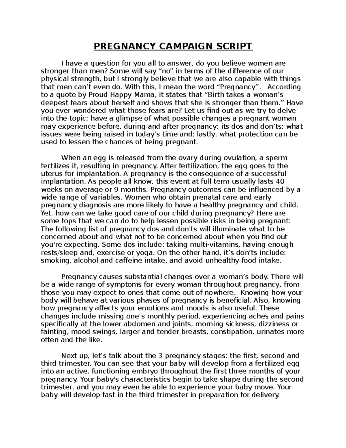 Pregnancy Campaign Scripting and Flow - PREGNANCY CAMPAIGN SCRIPT I ...