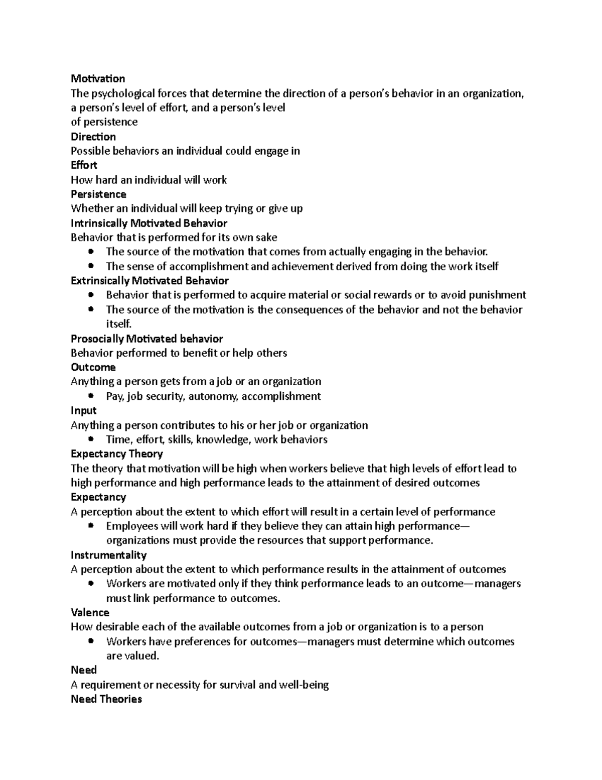 Management Process Chapter 9 - Motivation The psychological forces that ...