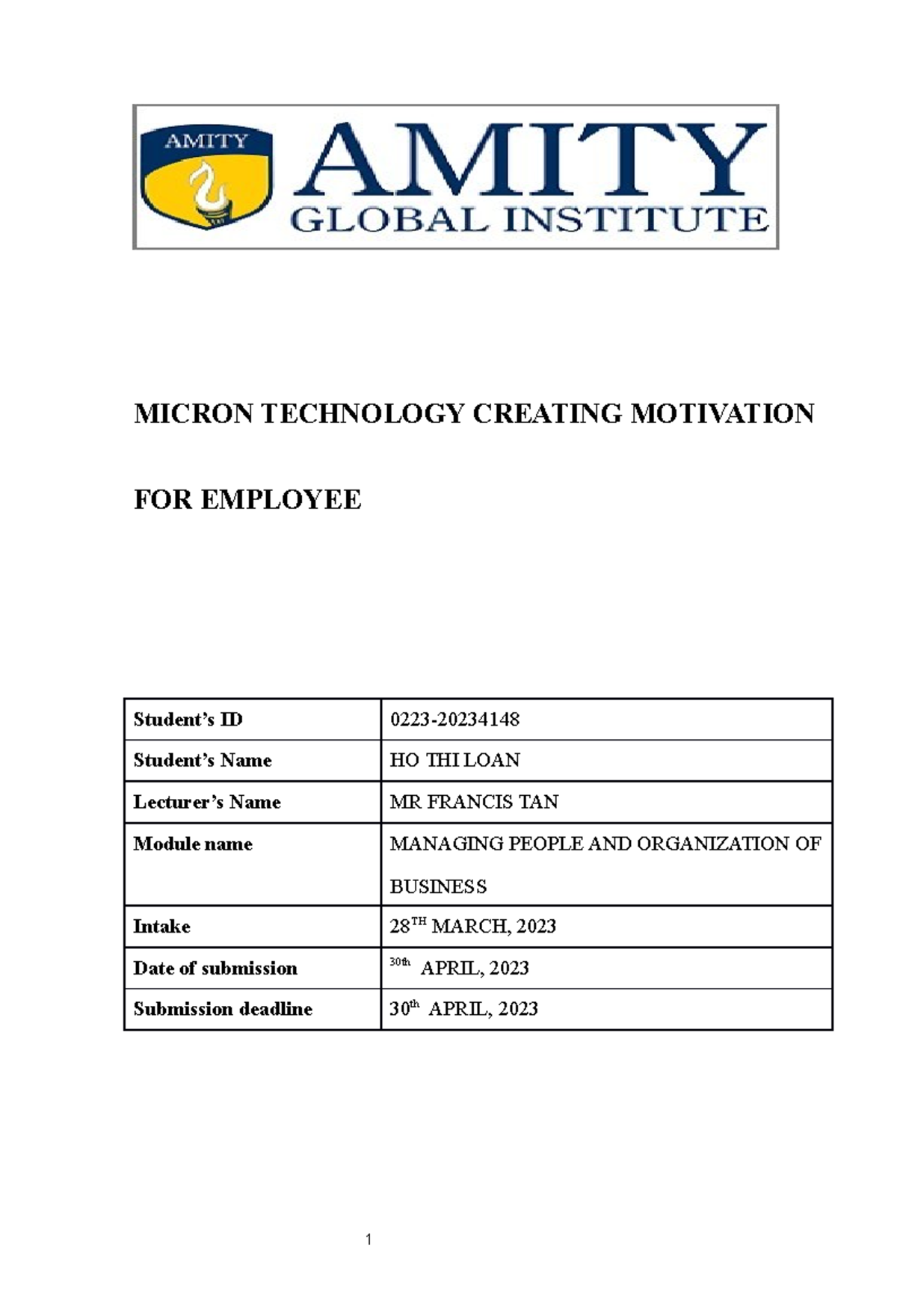 MPOB-Assg 2- Ho Thi Loan- April 30 - BUS105 - SIM - Studocu
