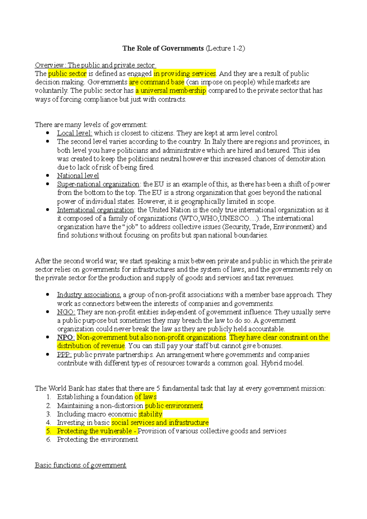 The Role of Governments - summary reading - The Role of Governments ...