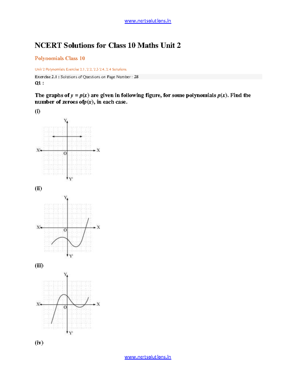 10th mathematics Ncert chapter 2 polynomials - NCERT Solutions for ...