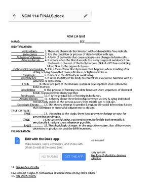 NCM 113 examination - NCM 113-CHN 2 LEC FINAL EXAMINATION 1. The fourth ...