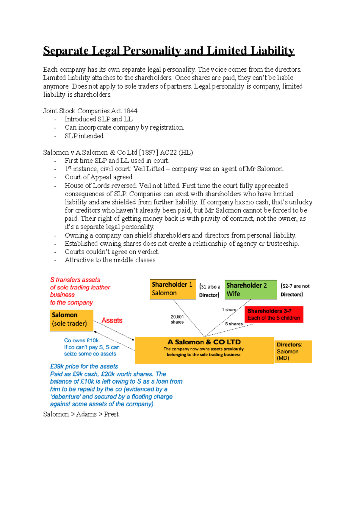 2. SLP & LL - Week 2 Lecture Notes, 3rd Year, Company Law. Separate ...