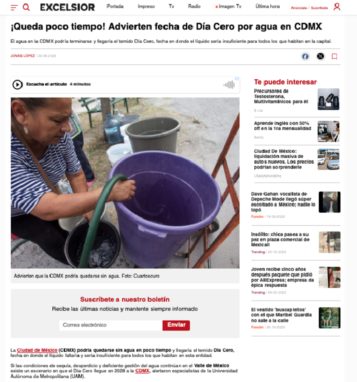 NOTA Agua CEro Excelsior - no recuerdo - Studocu