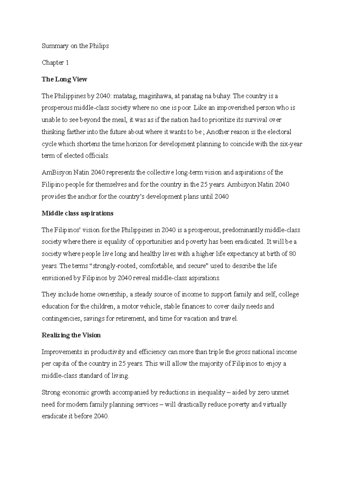 Summary on the Philips - philippine development plan - Summary on the ...