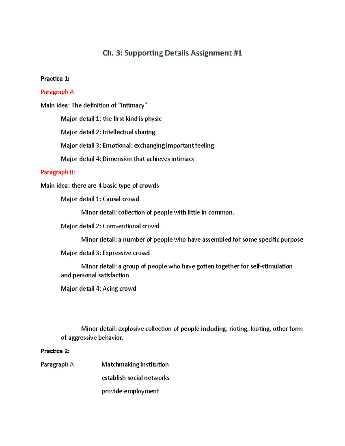 Supporting Details Assignment #1 - Ch. 3: Supporting Details Assignment ...