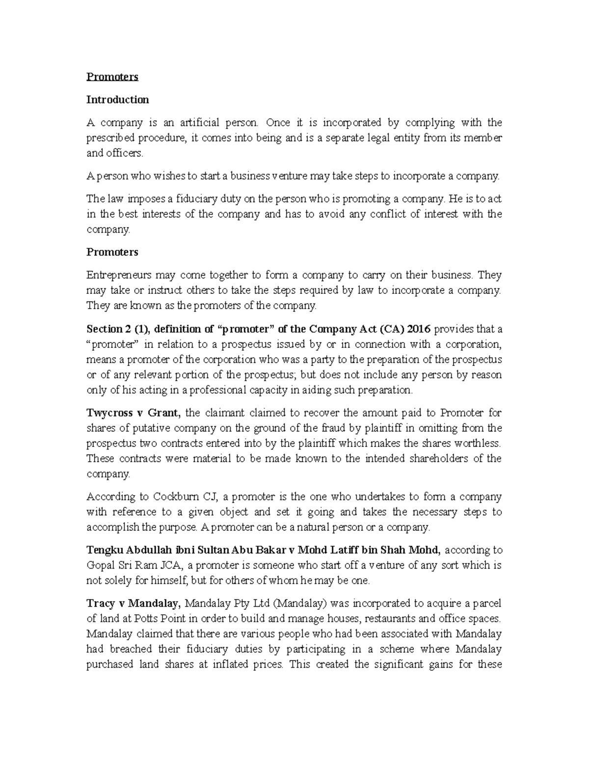 UCL3612 Topic 2 Promoters Pre-incorporation Contract - Promoters ...