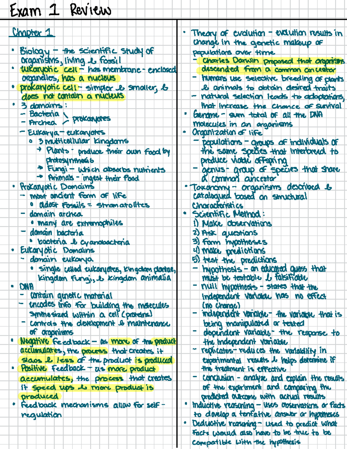 Biology Exam 1 Completed Review - Exam 1 Review Chapter 1 · Theory of ...