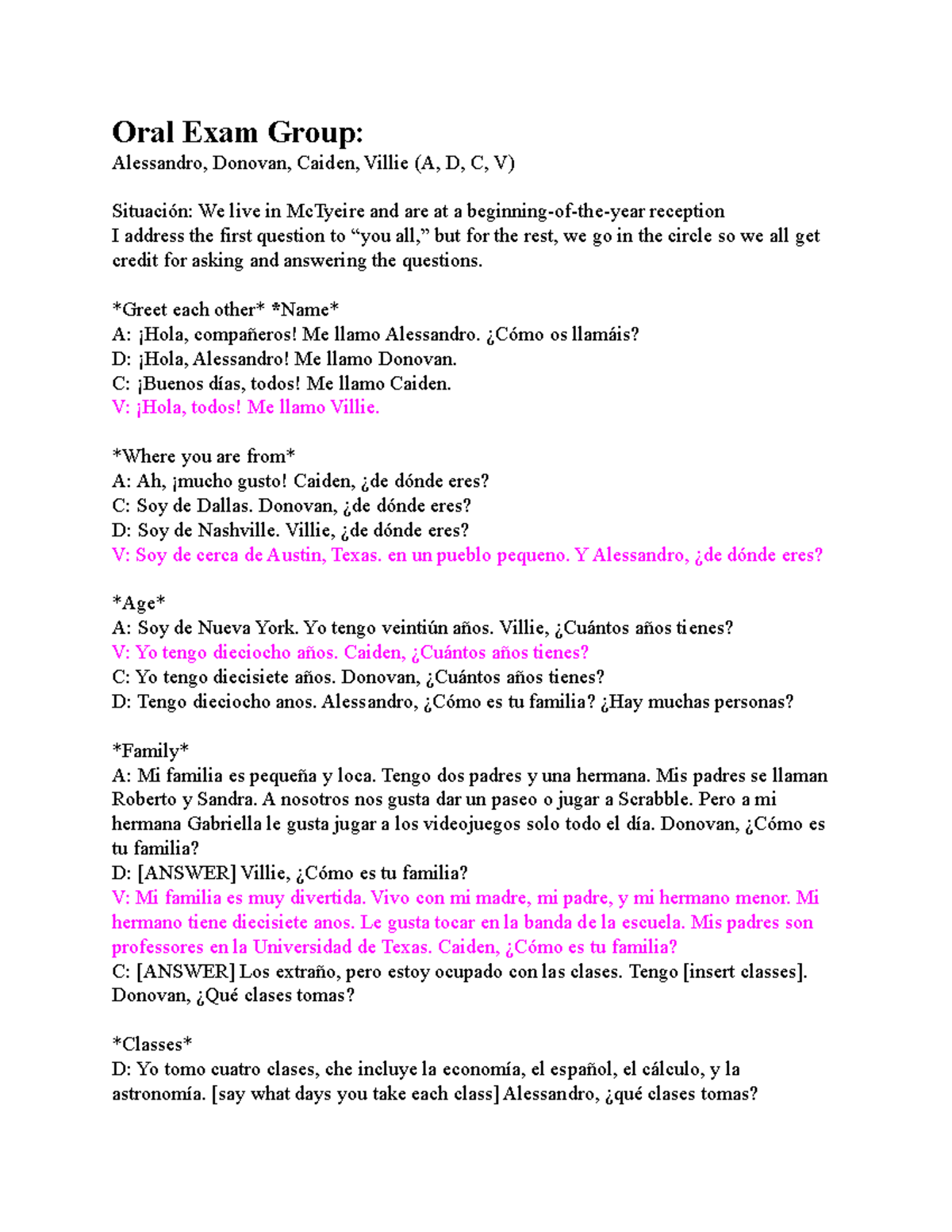 Script for SPAN1101 Final with Rachel Chigiluri - Oral Exam Group ...